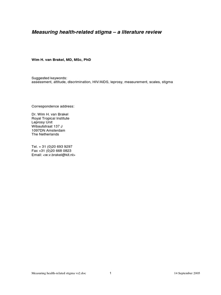 Measuring Health Related Stigma A Literature Review | PDF | Social ...