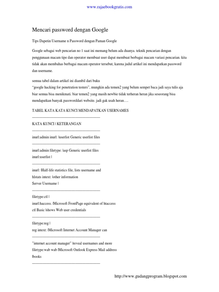 Mencari Password Dari Google PDF | PDF