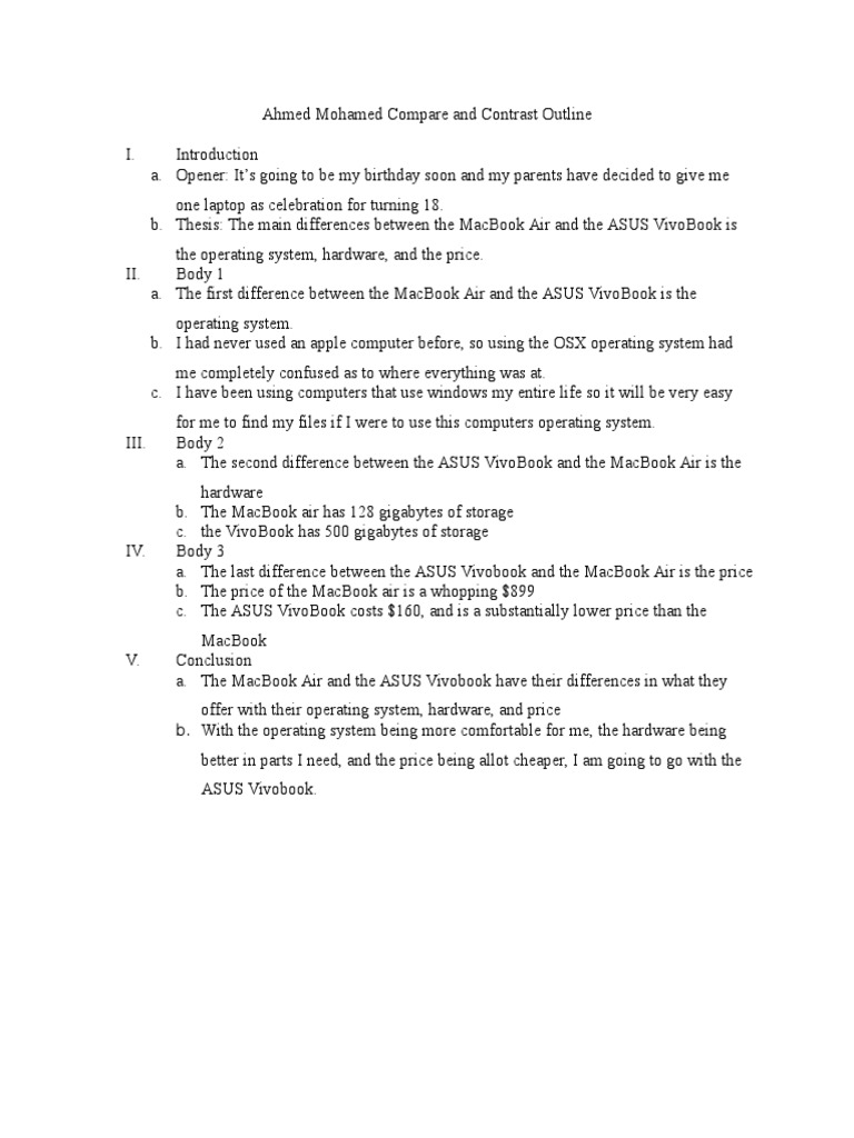 Compare and Contrast Outline | PDF