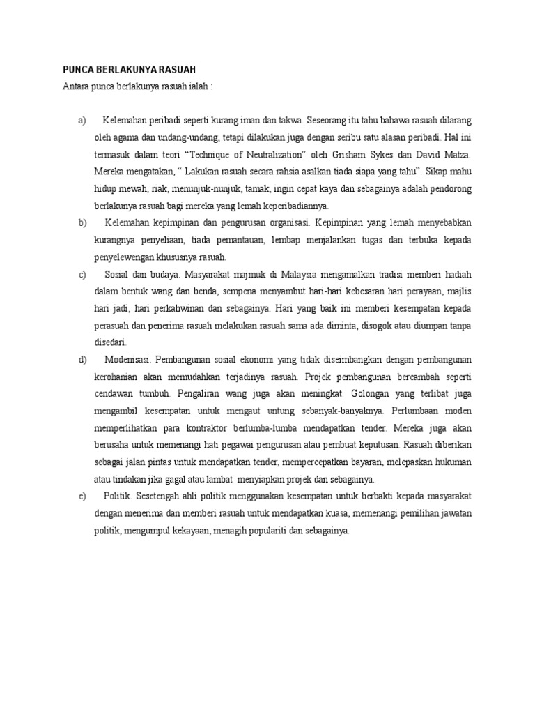 Punca Berlakunya Rasuah | PDF