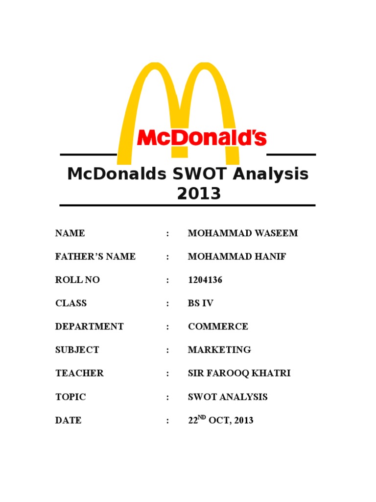 McDonald's SWOT Analysis Overview 2013 | PDF | Mc Donald's | Fast Food ...