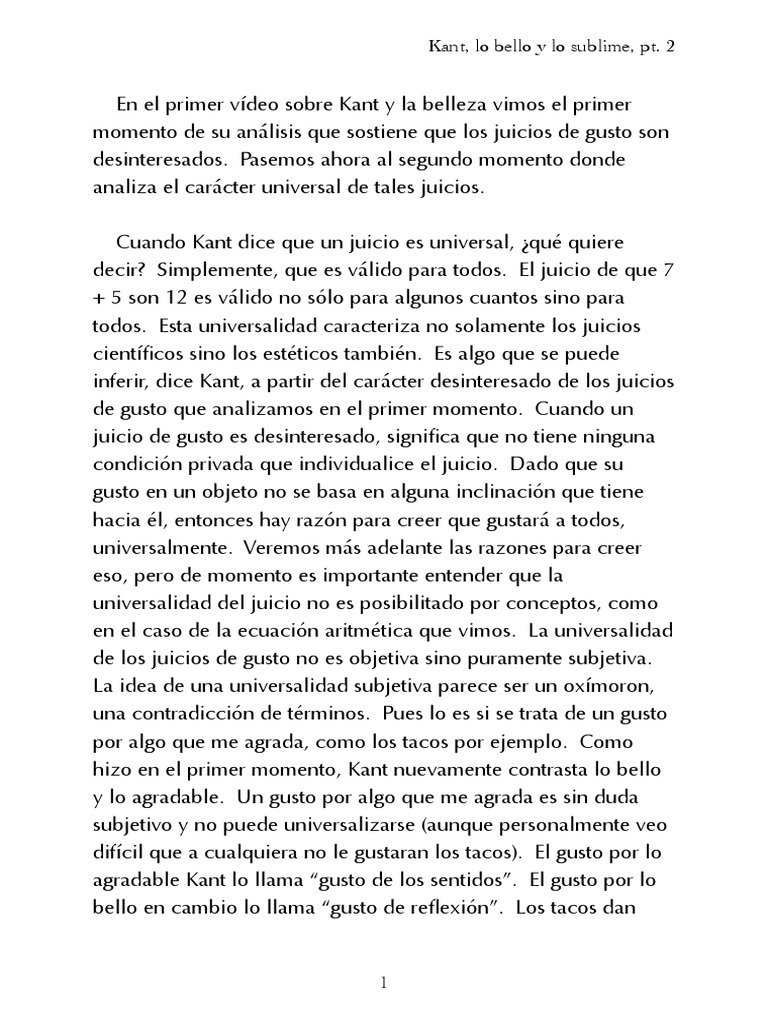 Kant, Lo Bello y Lo Sublime, Pt. 2 PDF | PDF | Immanuel Kant | Estética