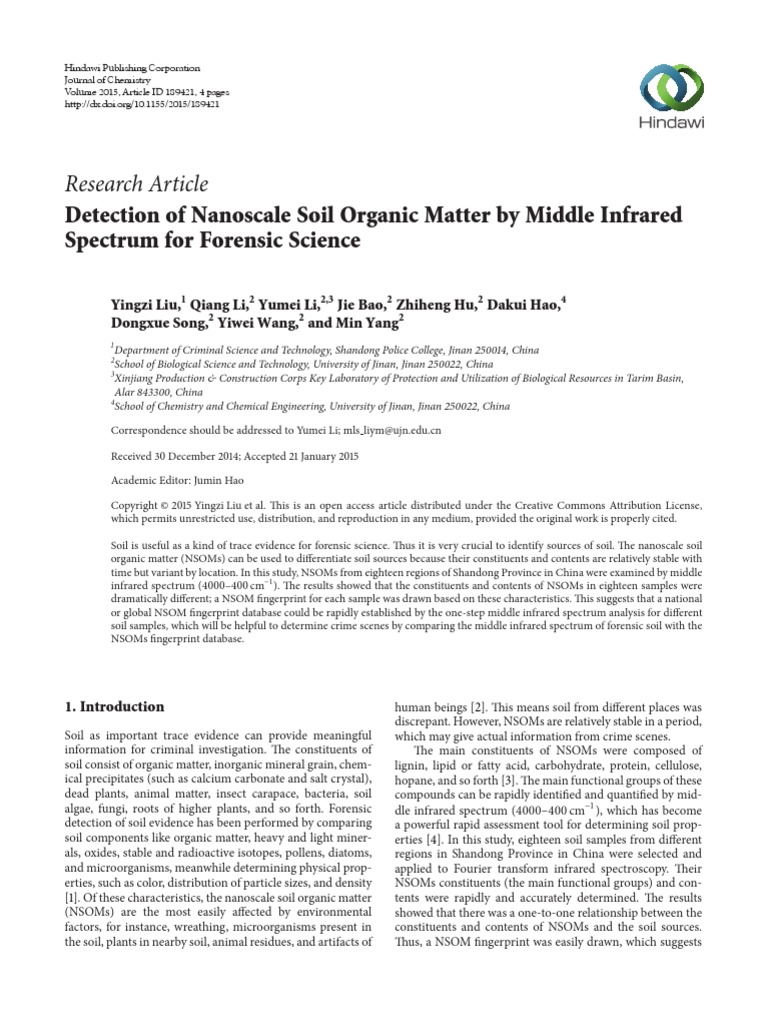 Research Article: Detection of Nanoscale Soil Organic Matter by Middle Infrared Spectrum For ...