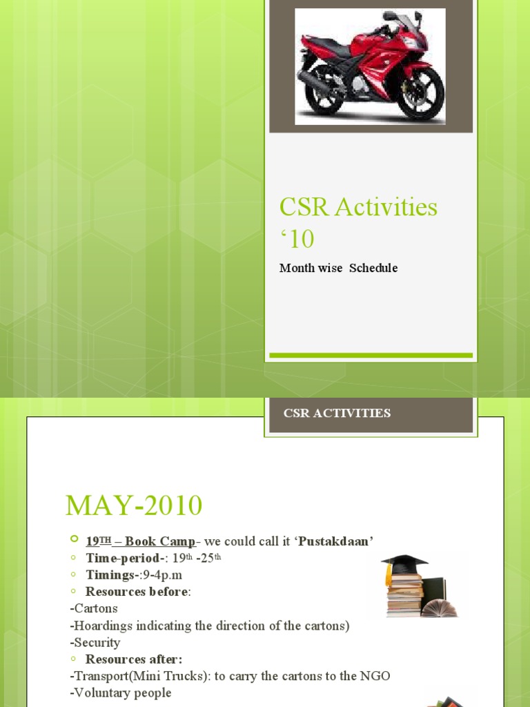 CSR Activities 10: Month Wise Schedule | PDF