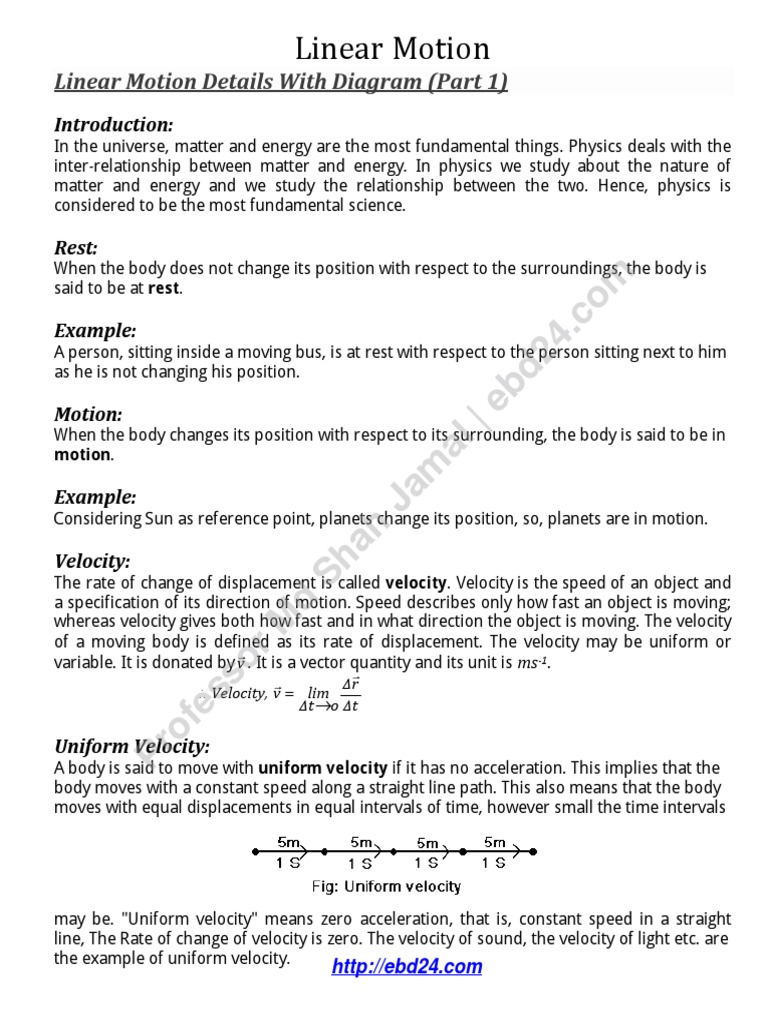 Linear Motion Concepts Explained | PDF | Velocity | Acceleration