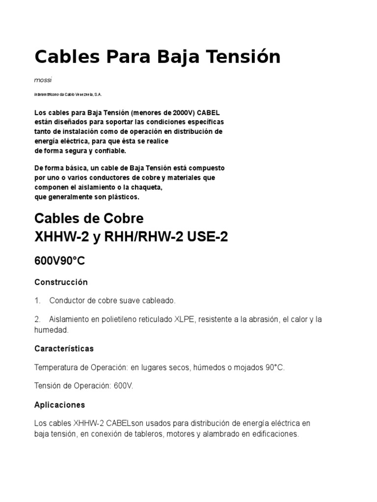 Cables para Baja Tension | PDF | Cobre | Materiales de construcción