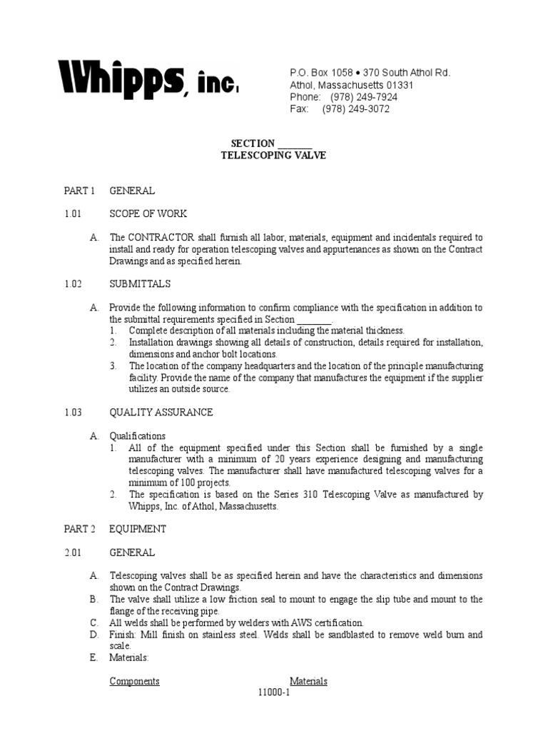 Telescoping Valve Specification | PDF | Valve | Pipe (Fluid Conveyance)