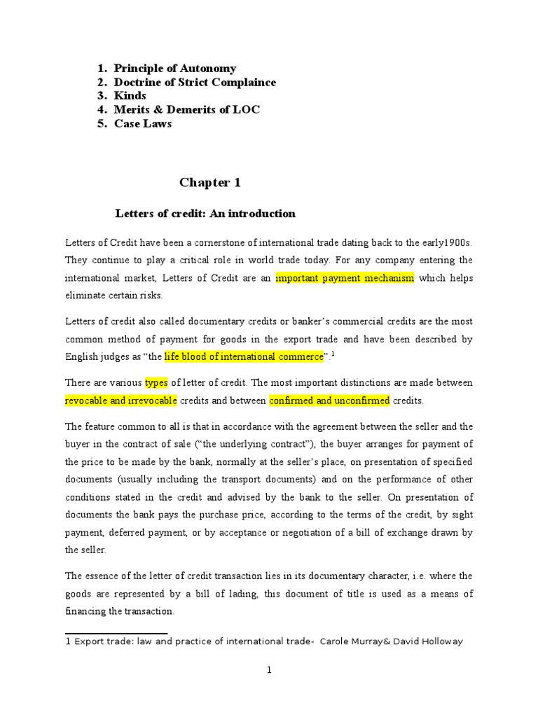 1-Study Material Letter of Credit | Letter Of Credit | Credit (Finance)