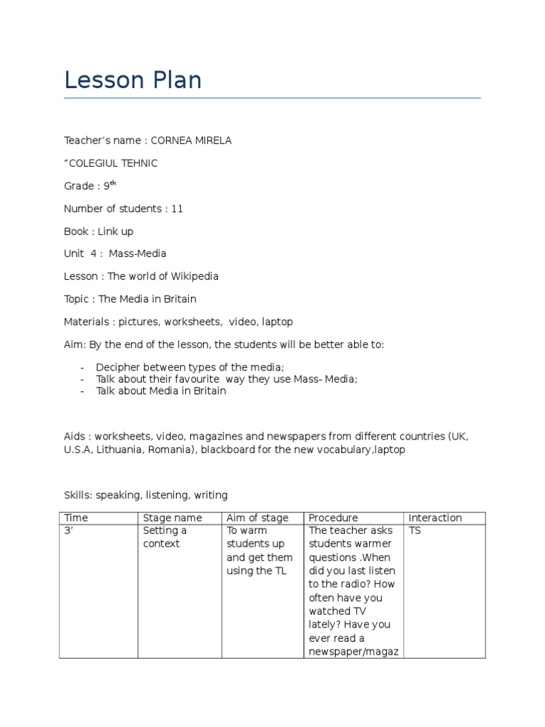 Lesson - Plan Mass Media 9 | PDF | Social Science | Language Arts ...