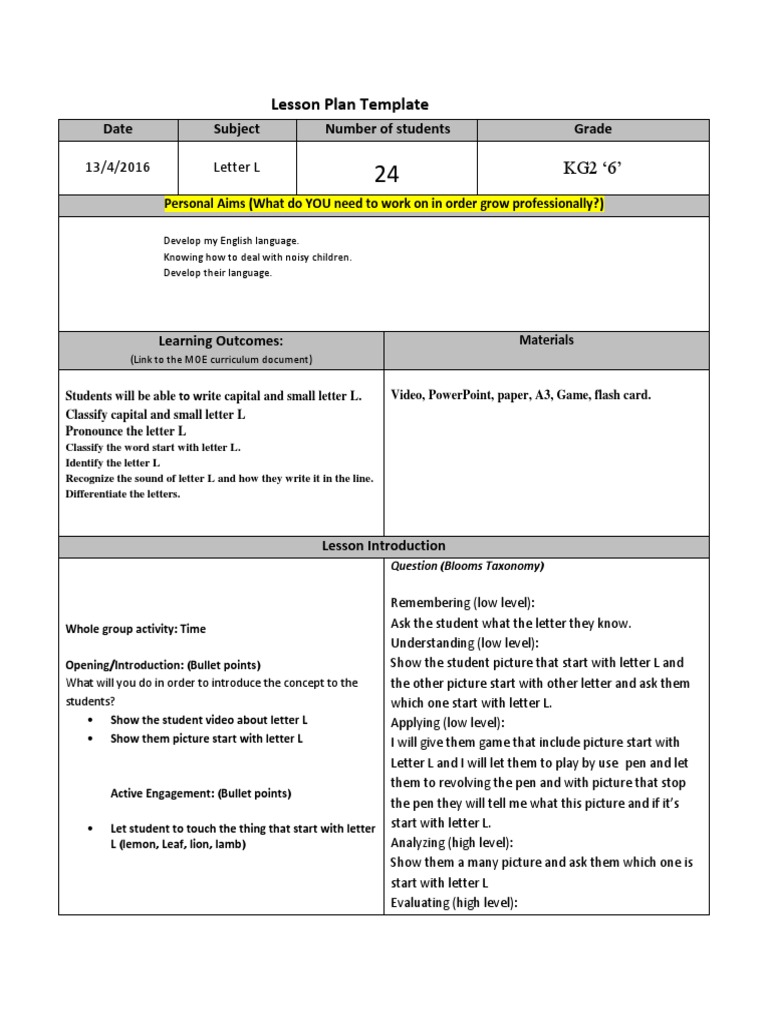 Lesson Plan Letter L | PDF | Lesson Plan | Applied Psychology