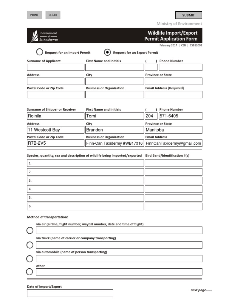 Wildlife Import/Export Permit Form | PDF | Justice | Crime & Violence