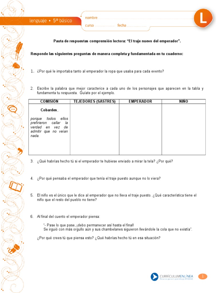 Comprensión Lectora: El Traje Nuevo del Emperador | PDF | Libros para ...