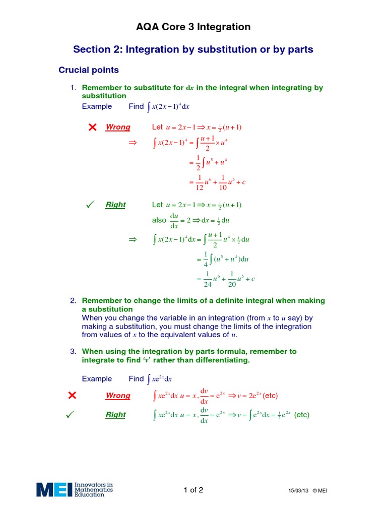 Integration by Substitution or by Parts CP | PDF | Teaching Methods ...