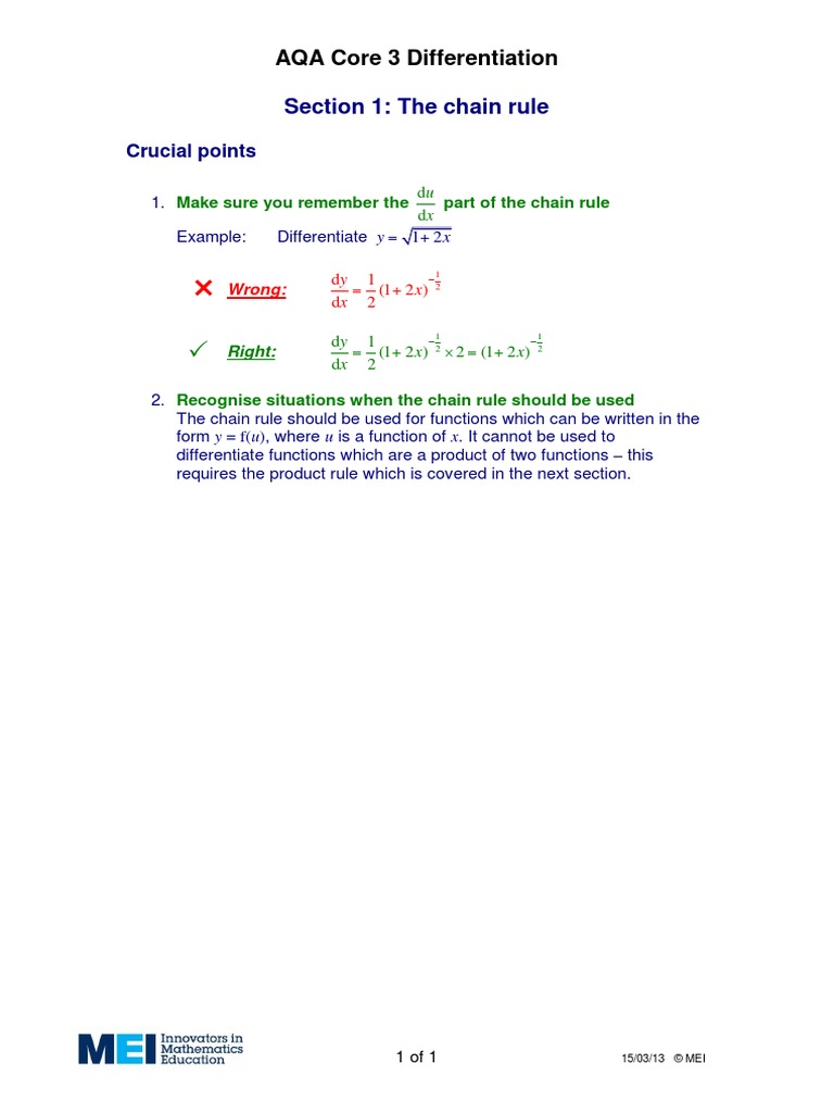 AQA Core 3: Mastering Chain Rule | PDF | Teaching Methods & Materials ...
