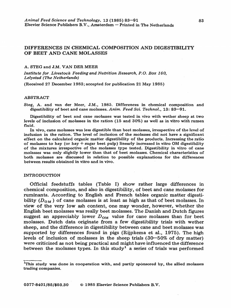 Differences in Chemical Composition and Digestibility of Beet and Cane ...