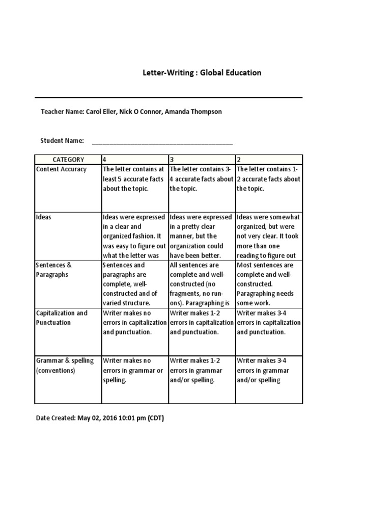 Letter-Writing Rubric for Accuracy | PDF | Career & Growth | Foreign ...