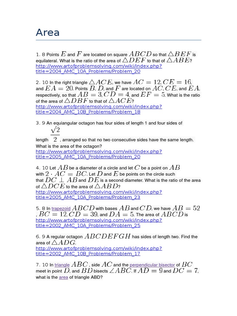 Area Problems | PDF | Triangle | Classical Geometry