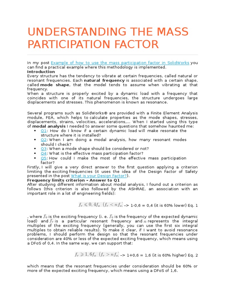 Understanding The Mass Participation | PDF | Normal Mode | Resonance