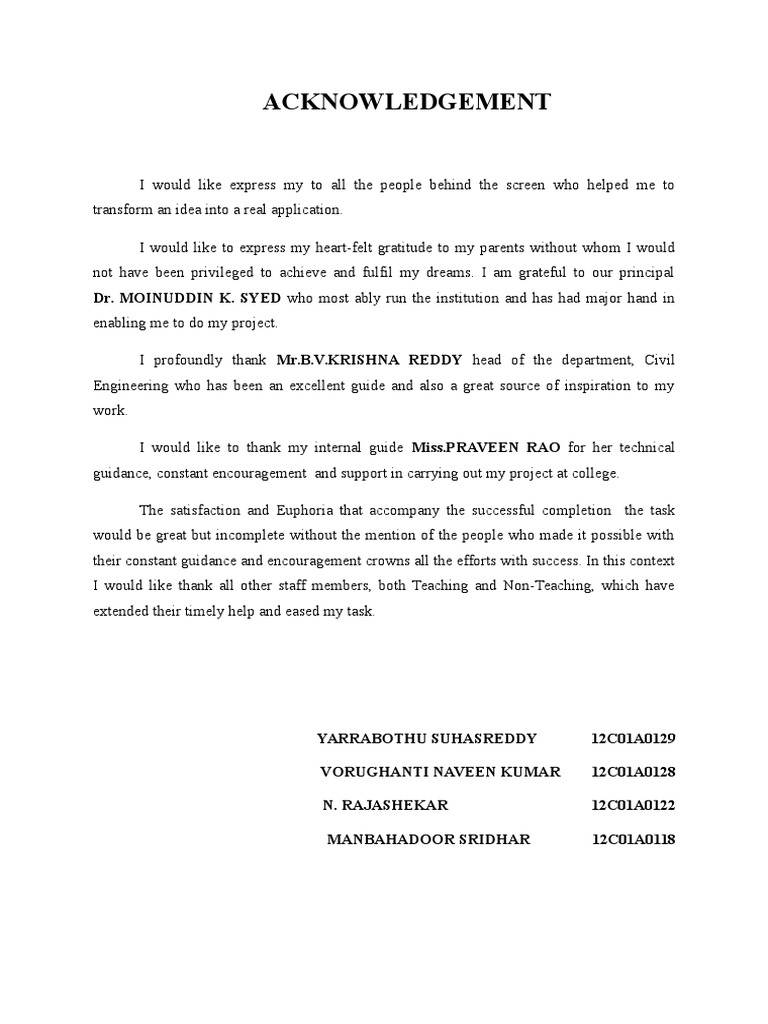 Main Project - Group Acknowledgement | PDF