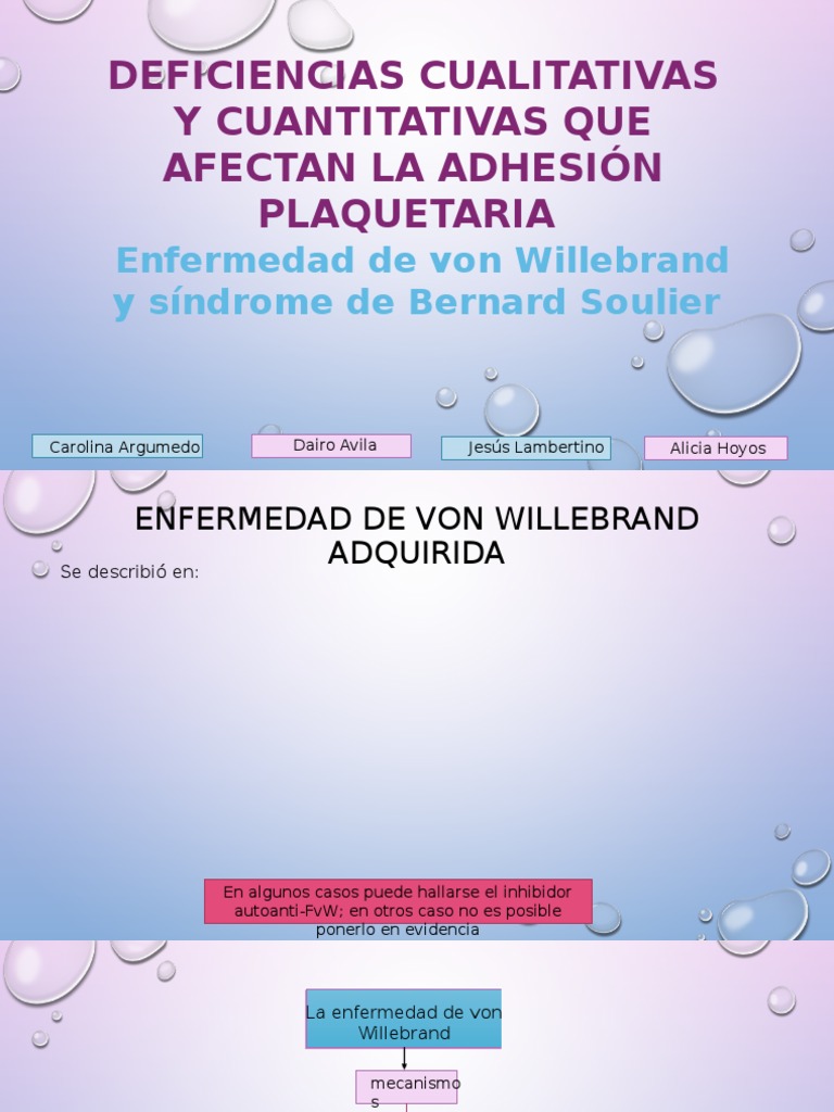 Enfermedad de Von Willebrand y Sindrome de Bernard Soulier | PDF | Plaqueta | Especialidades Medicas