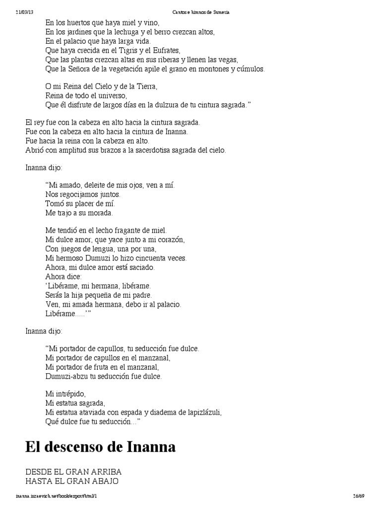 Inanna Descenso | PDF | Deidades | Mitología antigua del Cercano Oriente
