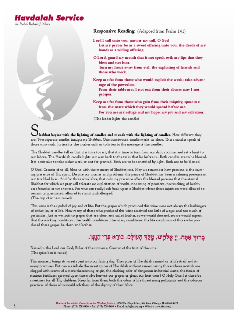 Havdalah Service P1 Pdf Pdf Shabbat Jewish Law And Rituals