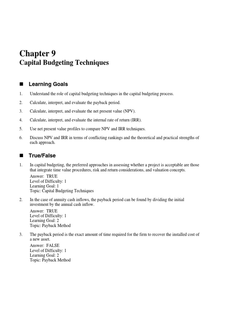 09 Capital Budgeting Techniques | PDF | Internal Rate Of Return ...