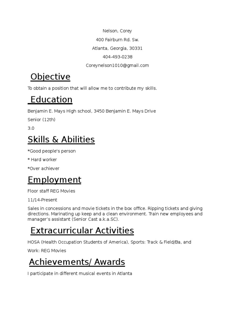 Corey Nelson's Resume Overview | PDF