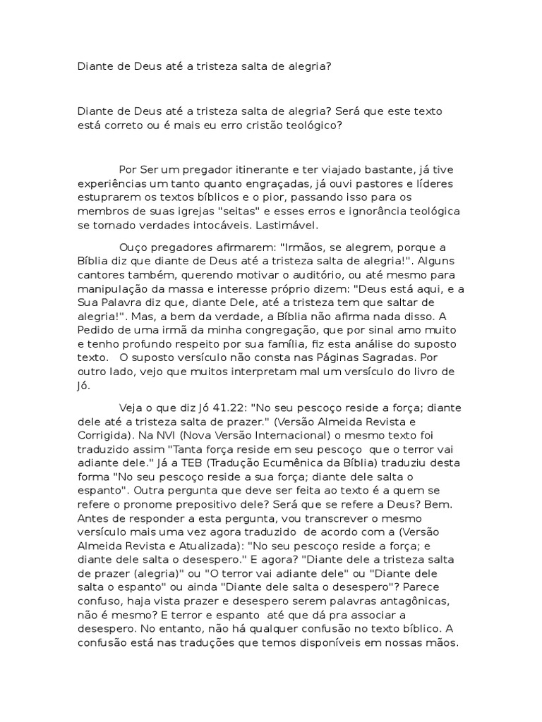 Diante de Deus Até A Tristeza Salta de Alegria | PDF | Livro de Jó | Bíblia