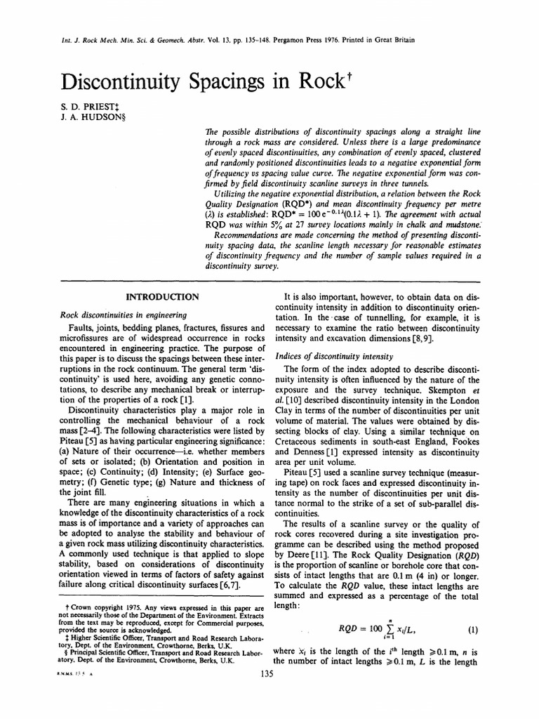 Discontinuity Spacings in Rock | PDF | Probability Distribution | Mean