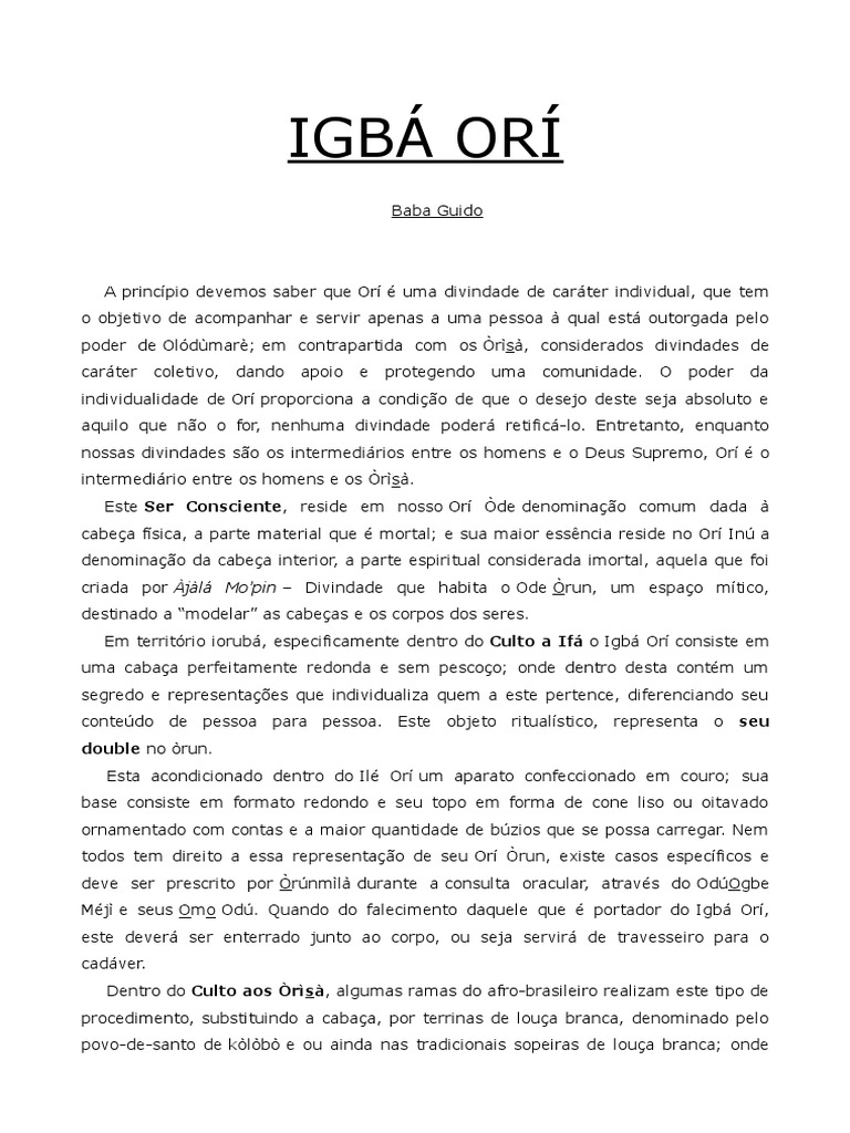Igba Ori (Baba Guido) PDF | PDF | Filosofia | Estudos de Línguas ...
