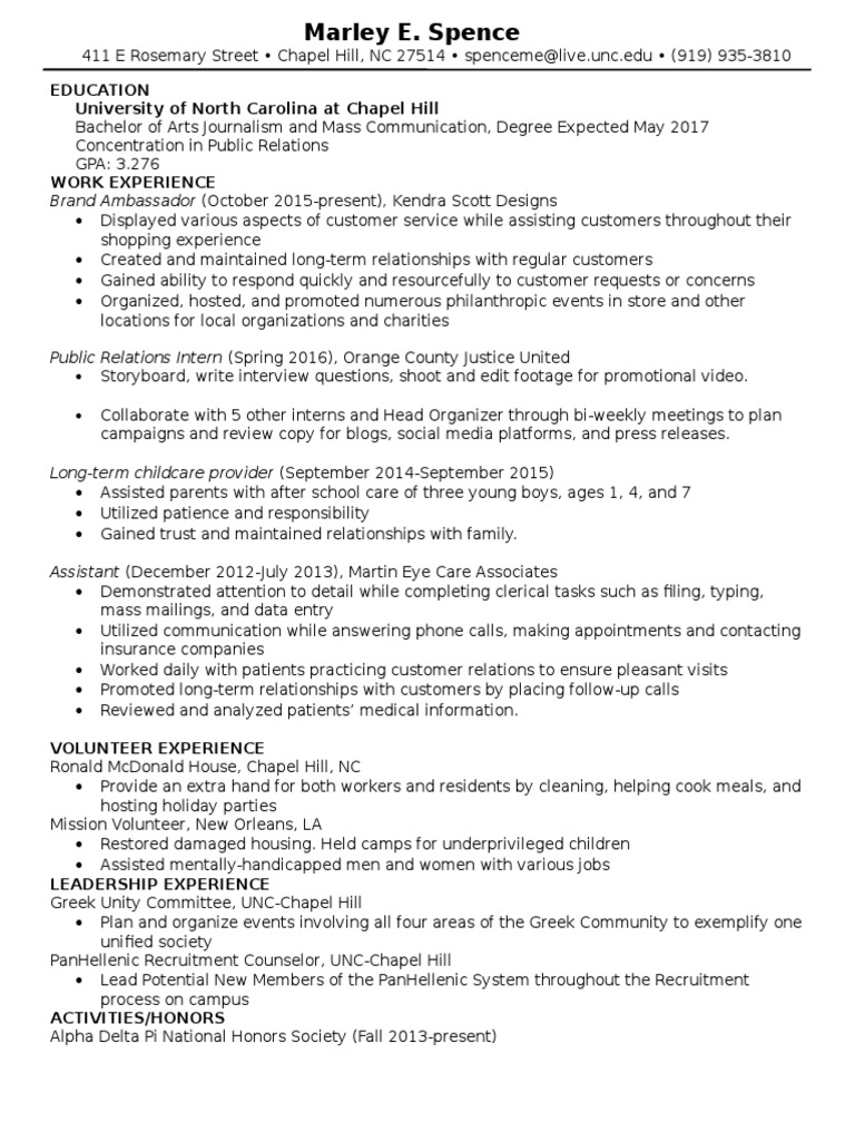 Marley Spence: PR & Customer Service Resume | PDF | Career & Growth
