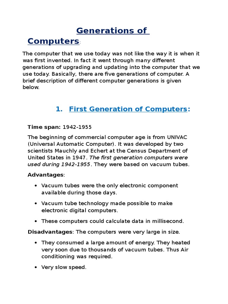 Generations of Computers | PDF | Integrated Circuit | Very Large Scale ...