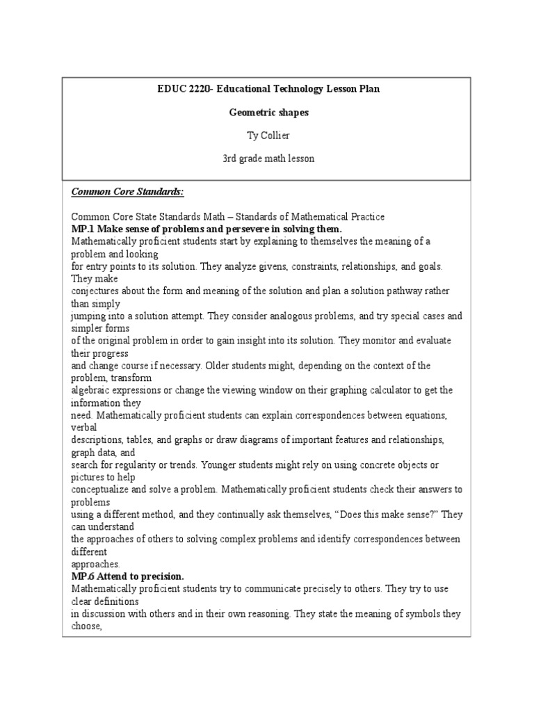 EDUC 2220-Educational Technology Lesson Plan Geometric Shapes | PDF ...