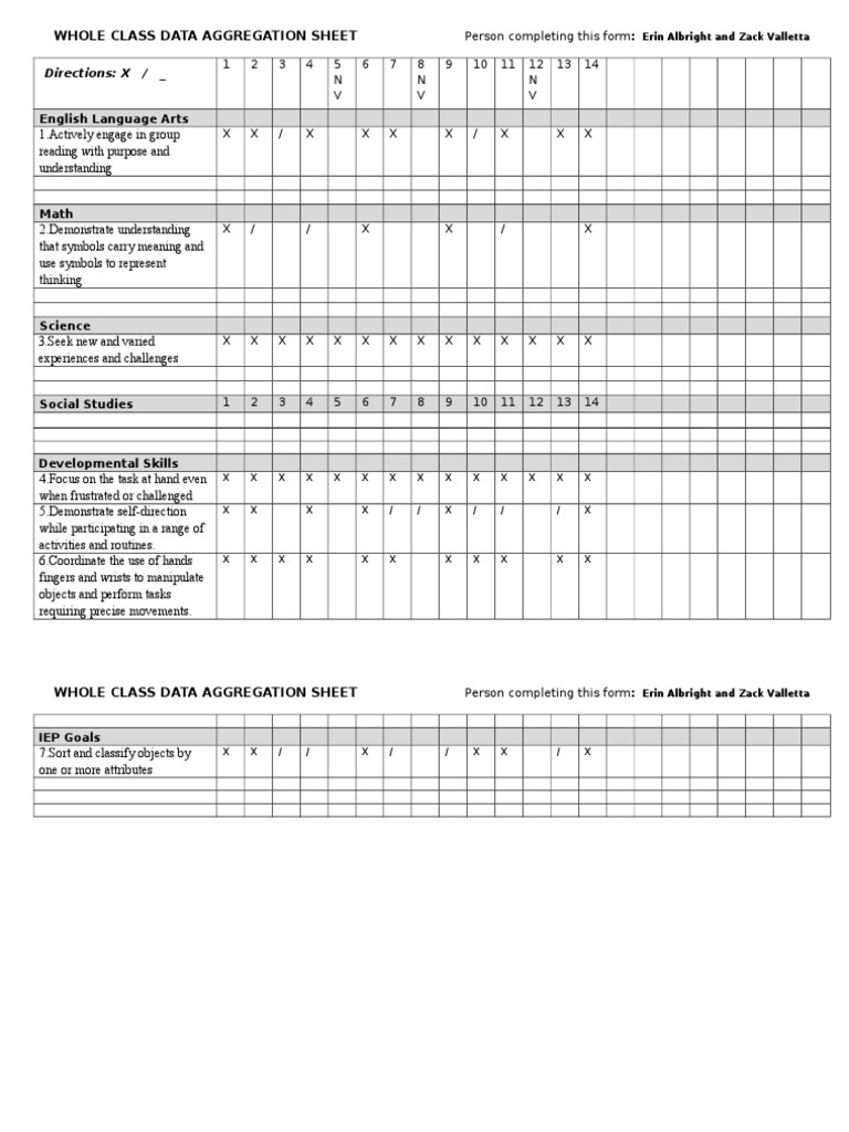Whole Class Data Aggregation Sheet | PDF | Wellness