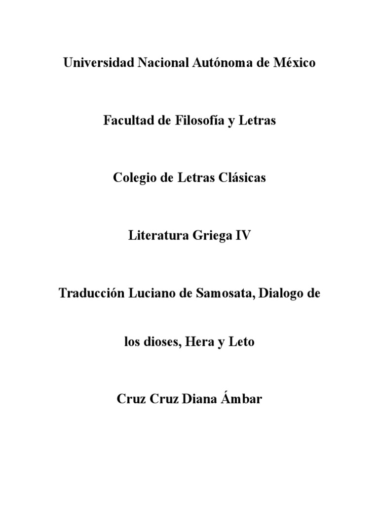 Luciano de Samosata Hera y Leto | PDF | Hera | Apolo
