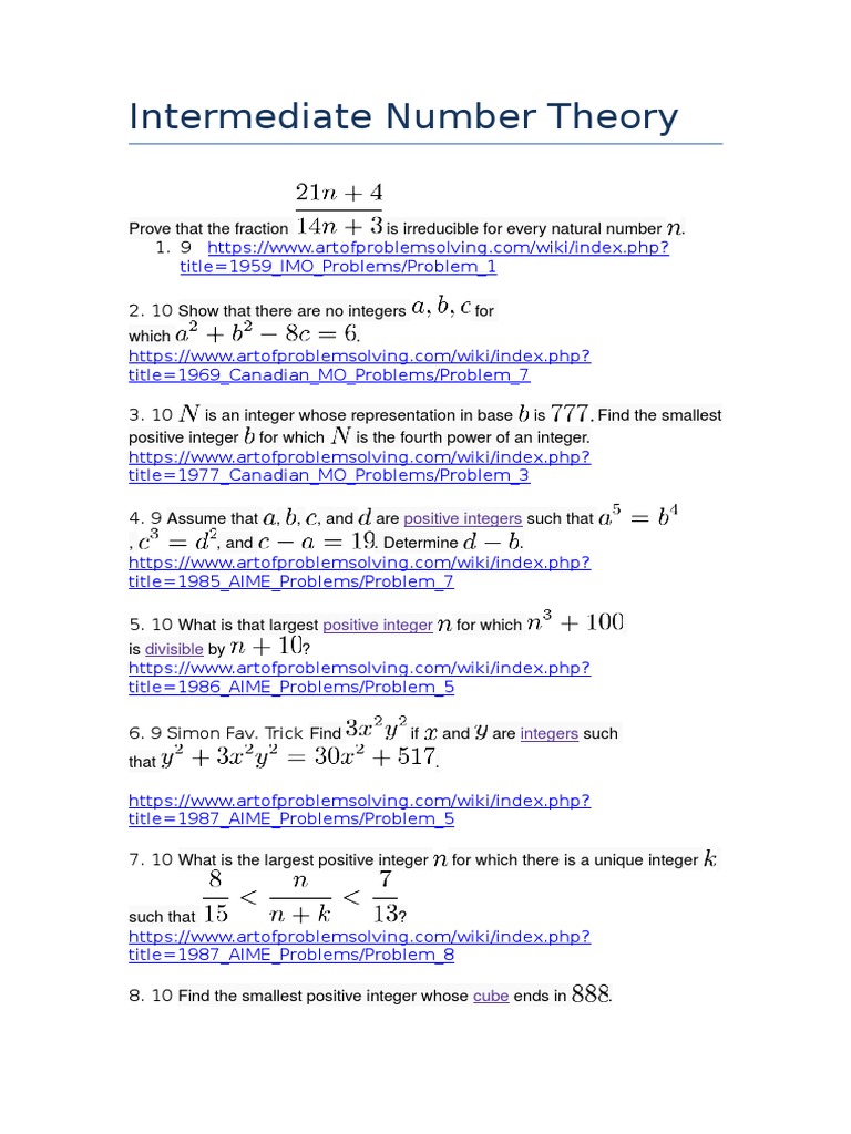 Intermediate Number Theory | PDF | Integer | Mathematical Notation