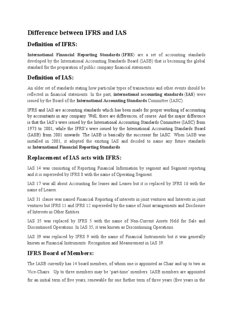 Difference Between IFRS and IAS | PDF | International Financial Reporting Standards | Financial ...