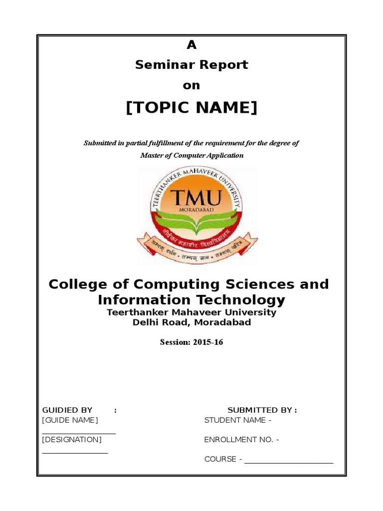Seminar Report Sample Front Page | PDF | Academia | Learning