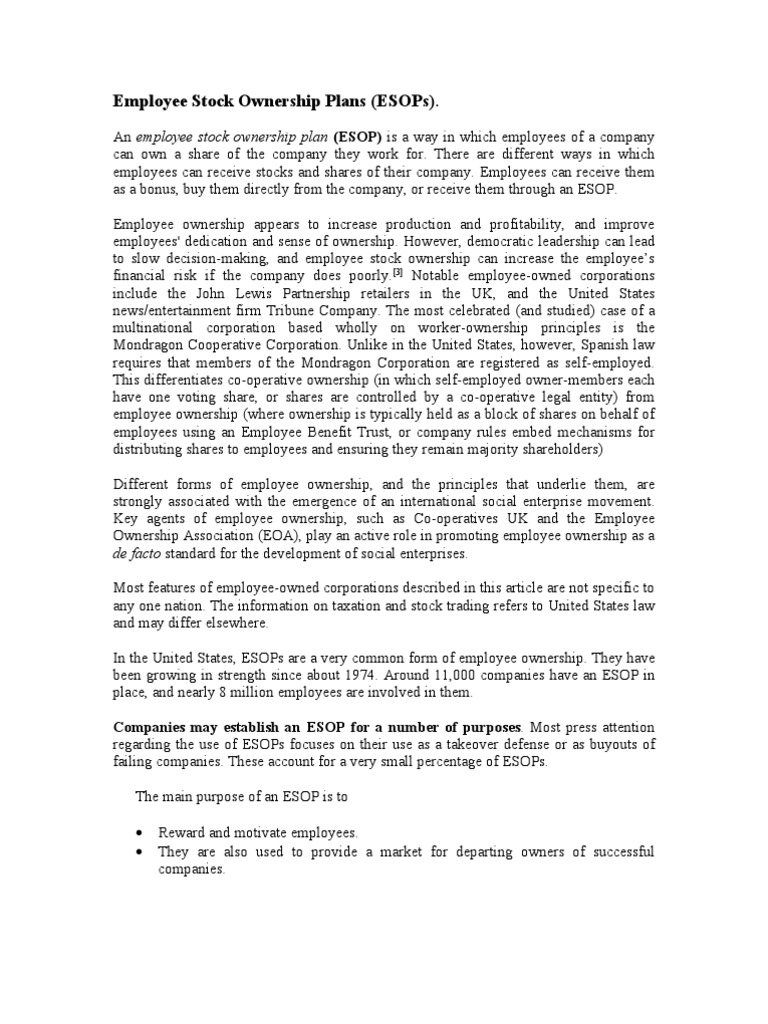 Employee Stock Ownership Plans | PDF | Employee Stock Ownership Plan | Companies