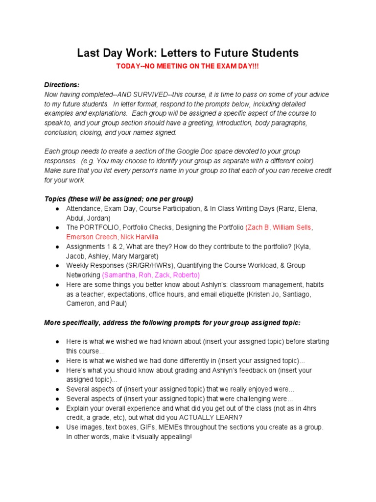 Letter To Future Students | PDF | Homework | Further Education