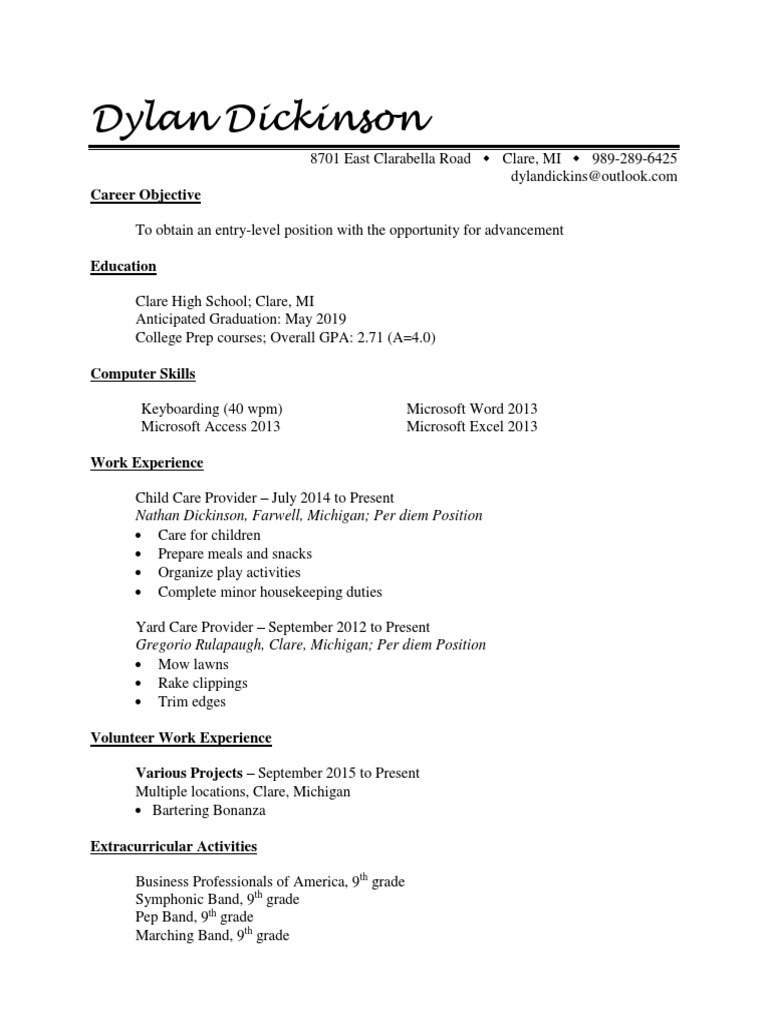 Dylan Dickinson's Resume Summary | PDF | Social Science | Wellness