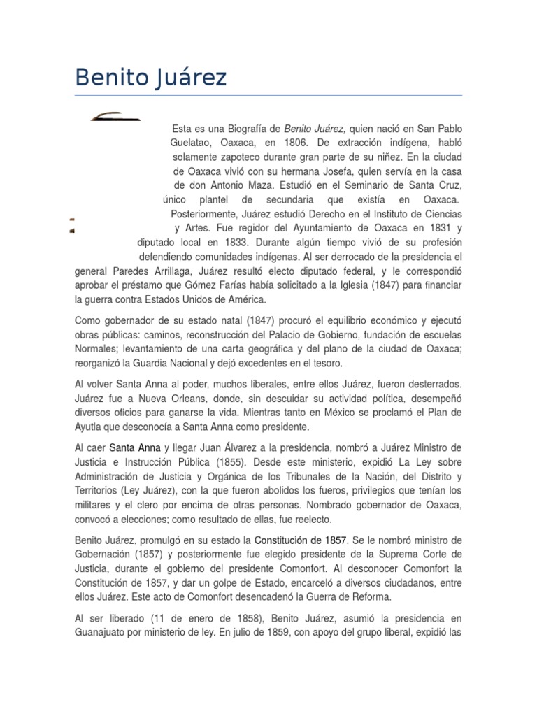 Biografia Benito Juarez Pdf México Gobierno