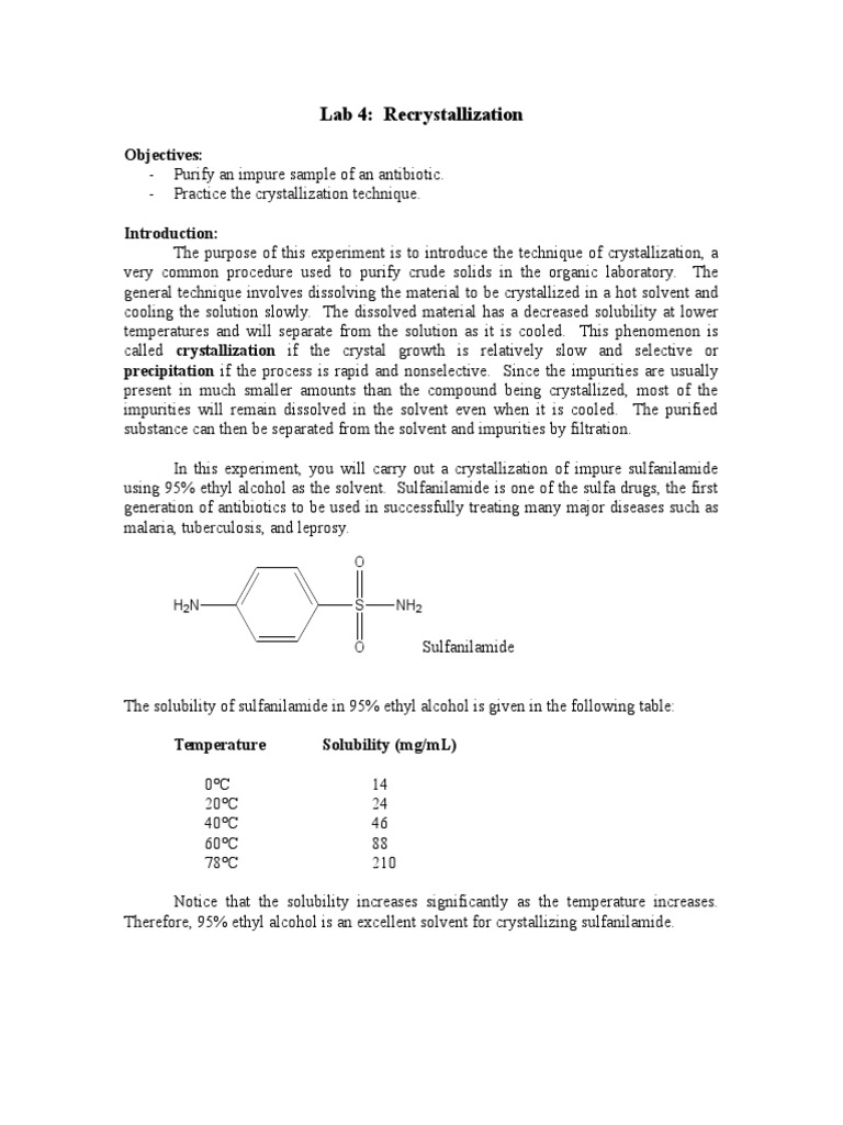 Recrystallization of Sulfanilamide | PDF | Solubility | Chemical Polarity