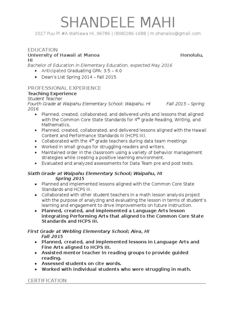 Teaching Experience at Webling Elementary | PDF