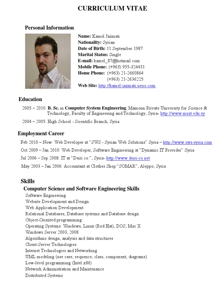 Curriculum Vitae: Personal Information | PDF | Microsoft Sql Server | World Wide Web