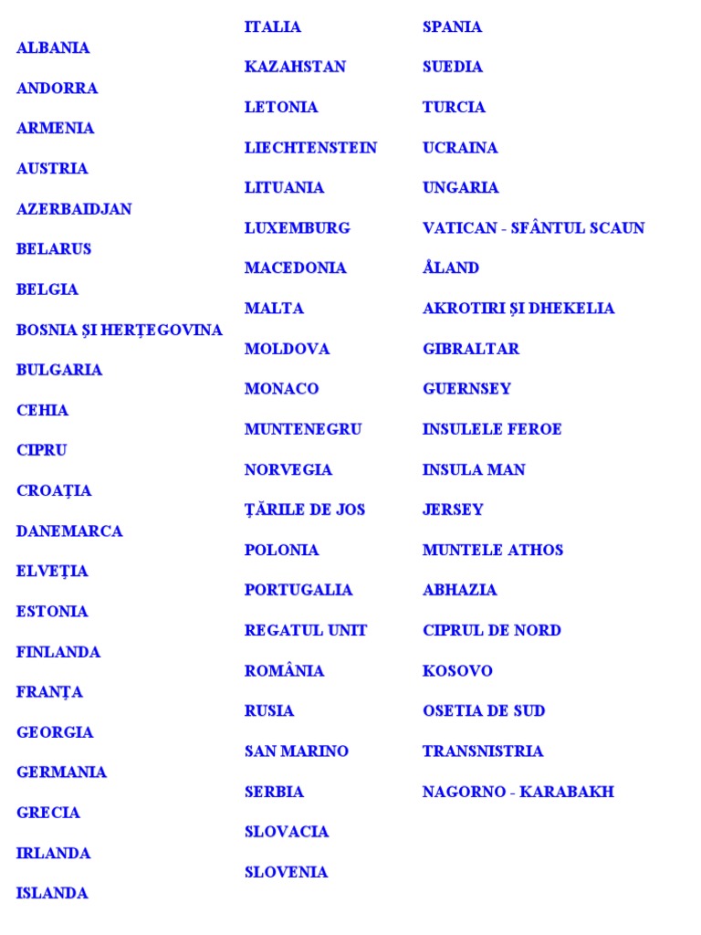 Lista Tari Europene | PDF