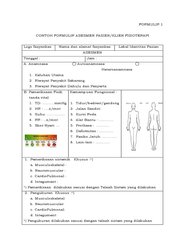 Formulir Asesmen Fisioterapi Lengkap | PDF