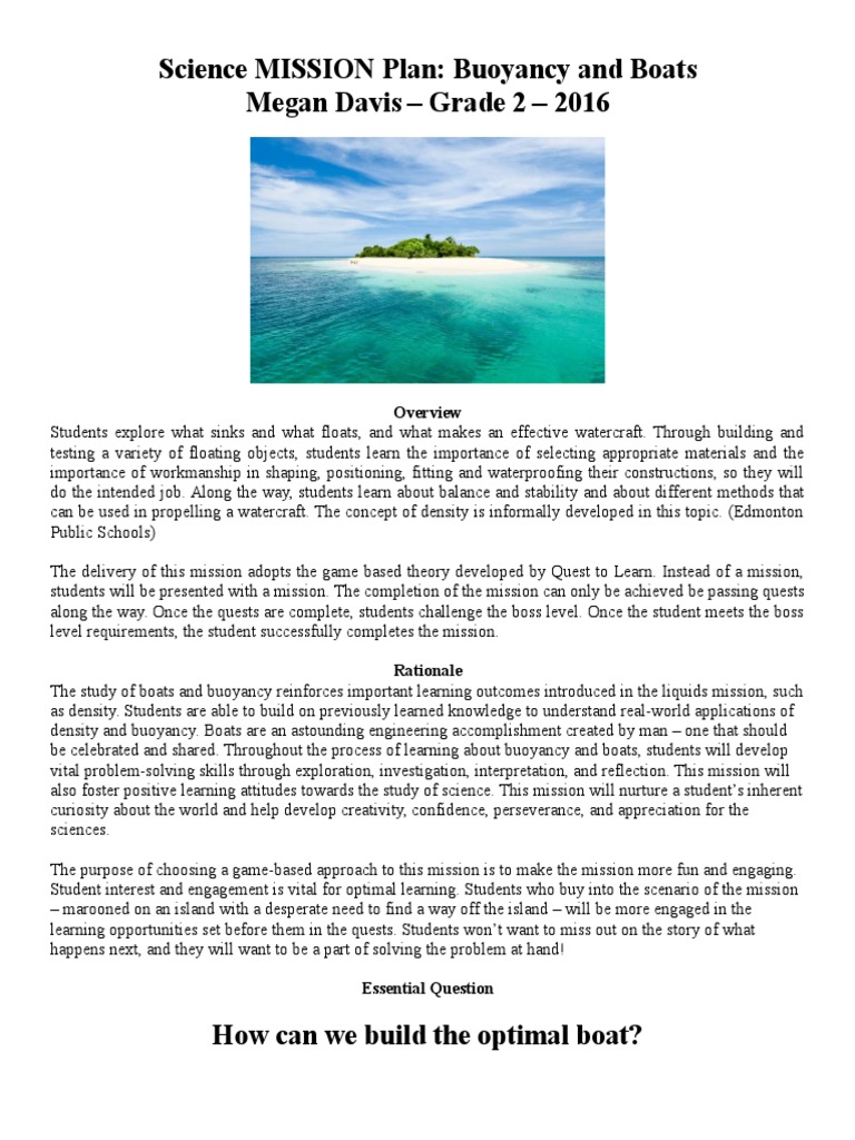 Grade 2 Buoyancy and Boats Lesson Plan | PDF | Canoe | Buoyancy