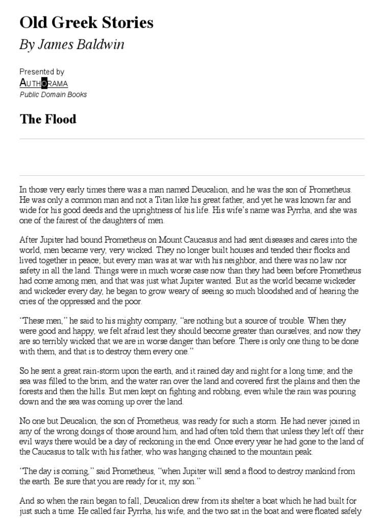 Old Greek Stories - The Flood by James Baldwin | PDF